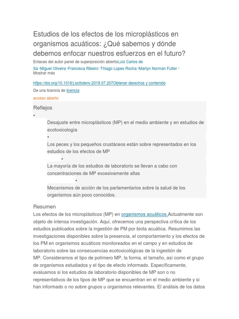Efectos de microplásticos en organismos acuáticos | PDF | Contaminación ...