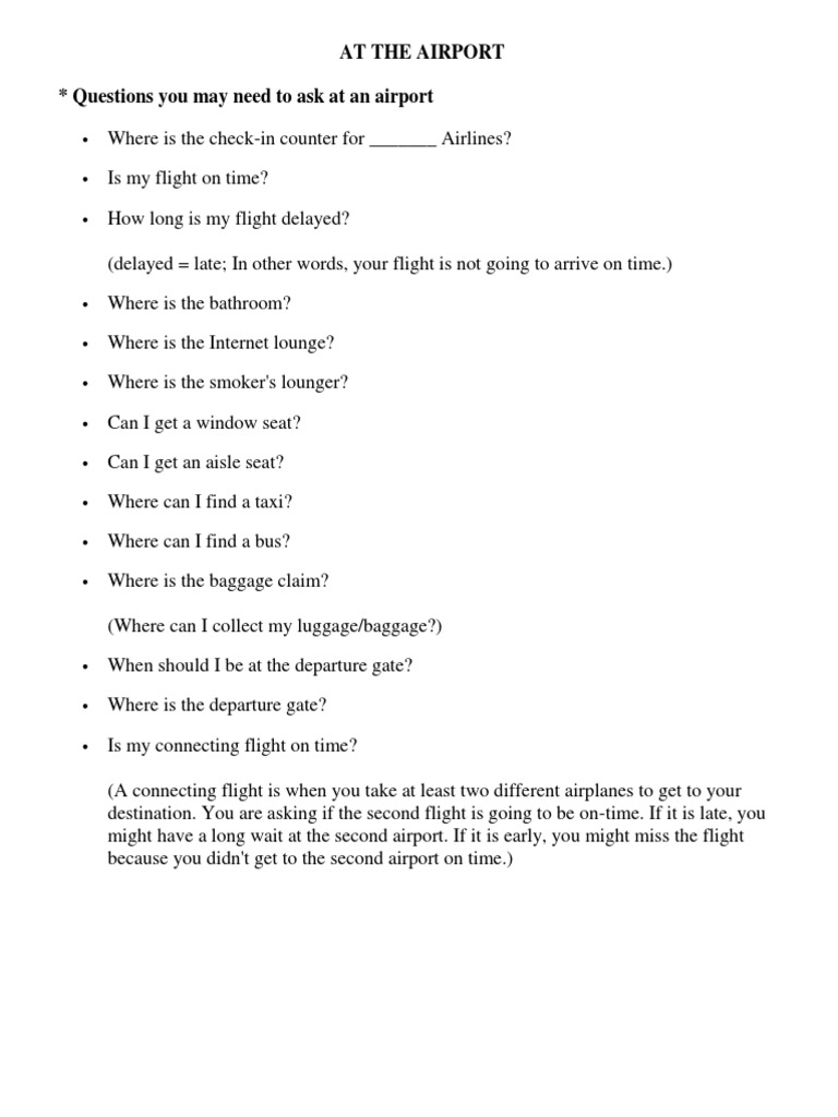 At The Airport Questions You May Need To Ask at An Airport | PDF ...