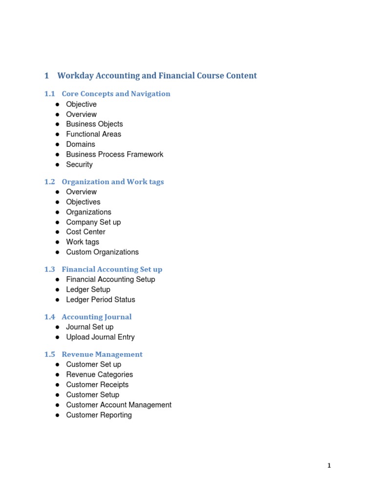 Workday Finance Course Content | PDF