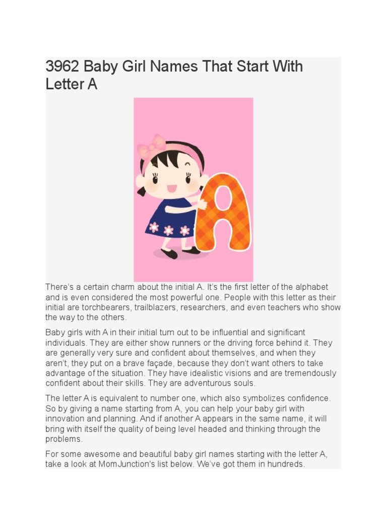 3962 Baby Girl Names That Start With Letter A | PDF