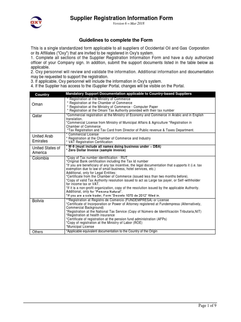 Supplier Registration Information Form v6 2018-03 | PDF ...