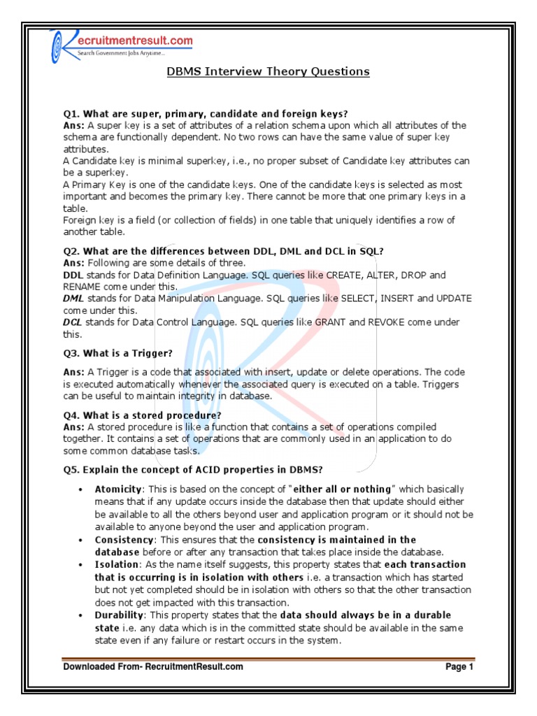 DBMS Interview Theory Questions | PDF | Databases | Database Transaction