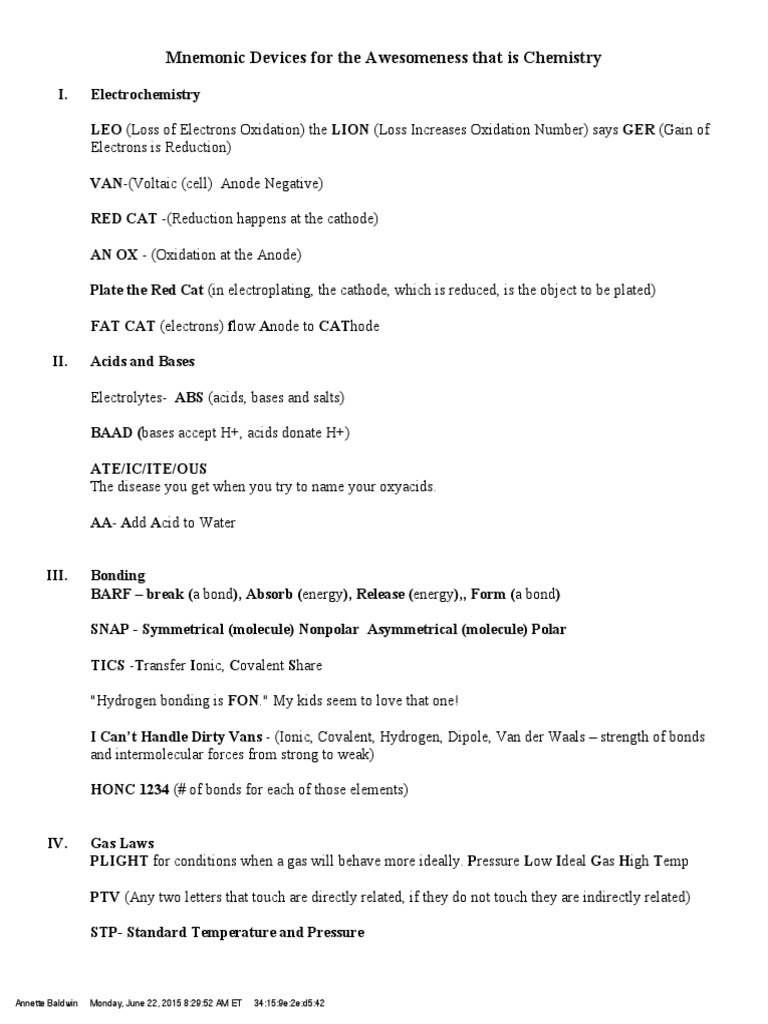 Mnemonic Devices for the Awesomeness that is Chemistry | Redox ...