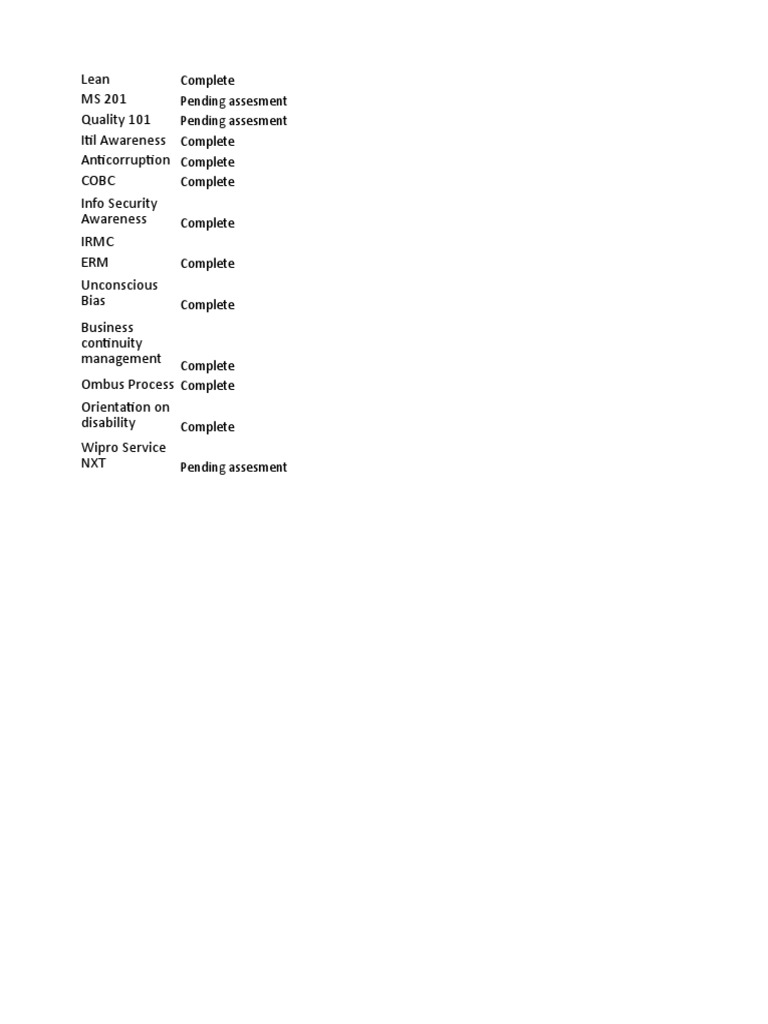 Lean MS 201 Quality 101 Itil Awareness Anticorruption Cobc Info ...