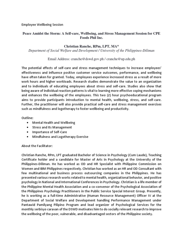 Stress Management Abstract | PDF | Psychology | Stress Management