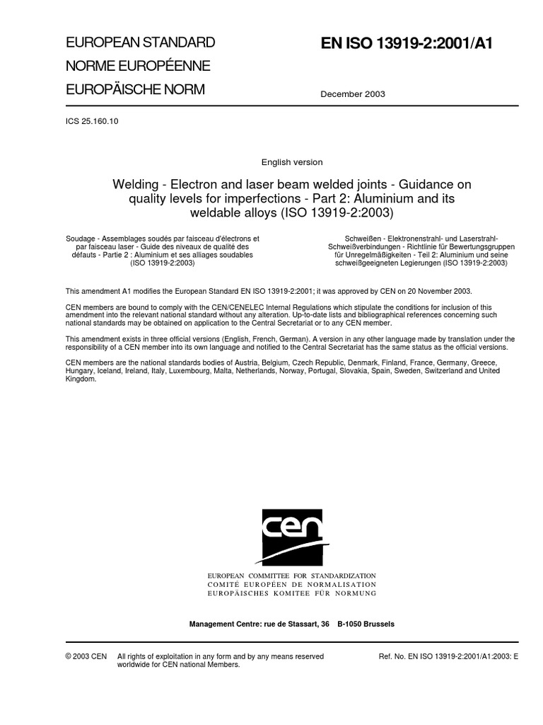 En Iso 13919-2-A1 (E) | PDF | International Organization For ...