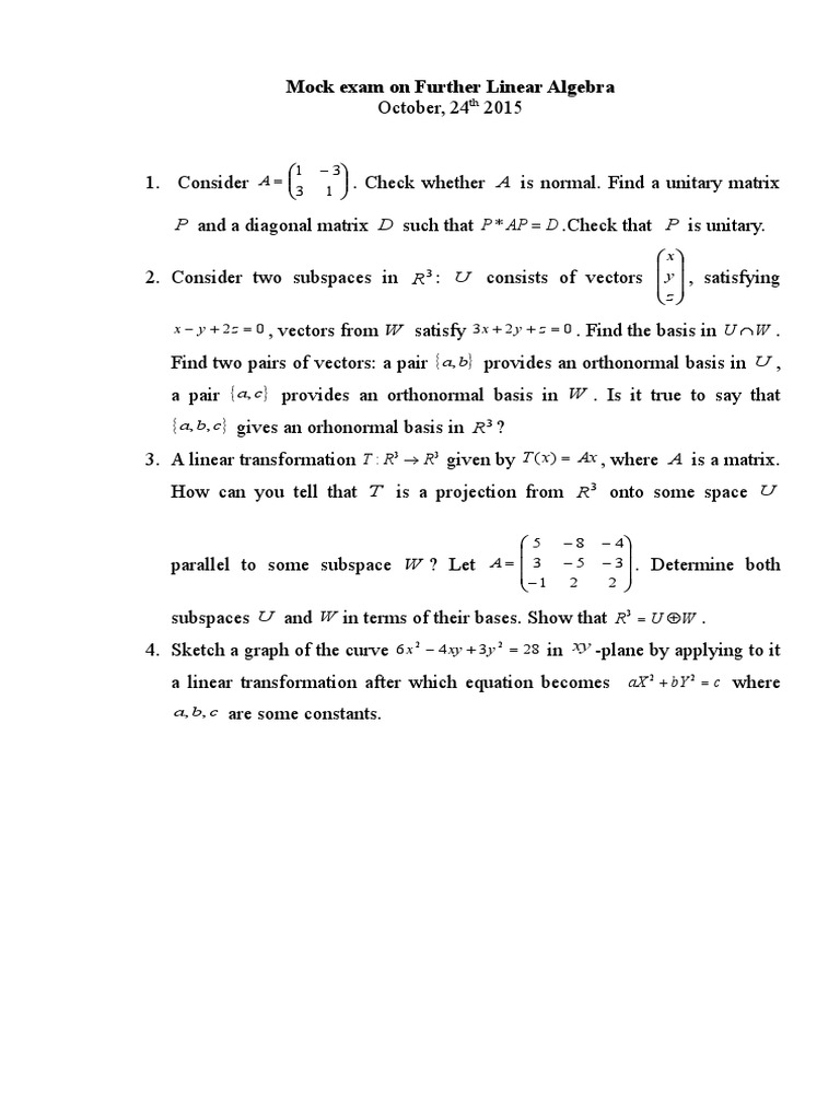 Mock Exam On Further Linear Algebra: A P D D AP P P | PDF