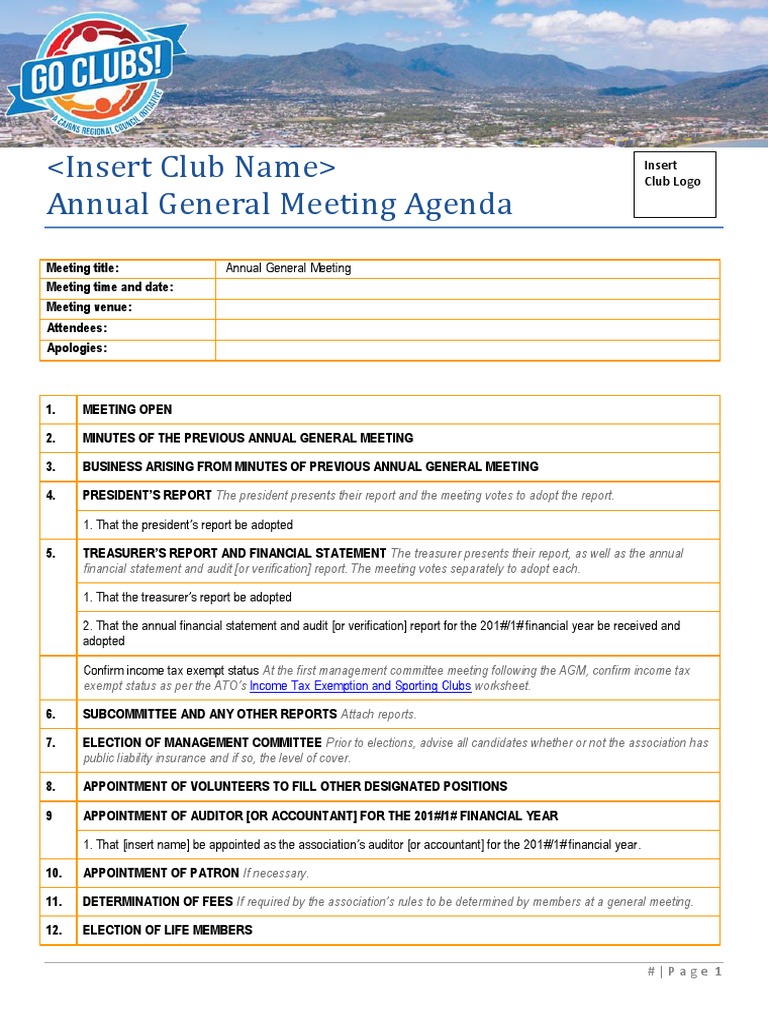 Go Clubs AGM Agenda Template | PDF | Financial Statement | Audit