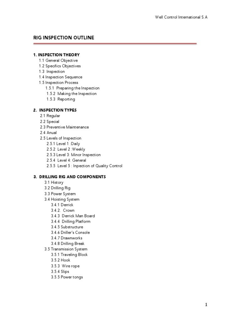 Rig Inspection Outline | PDF | Drilling Rig | Mechanical Engineering