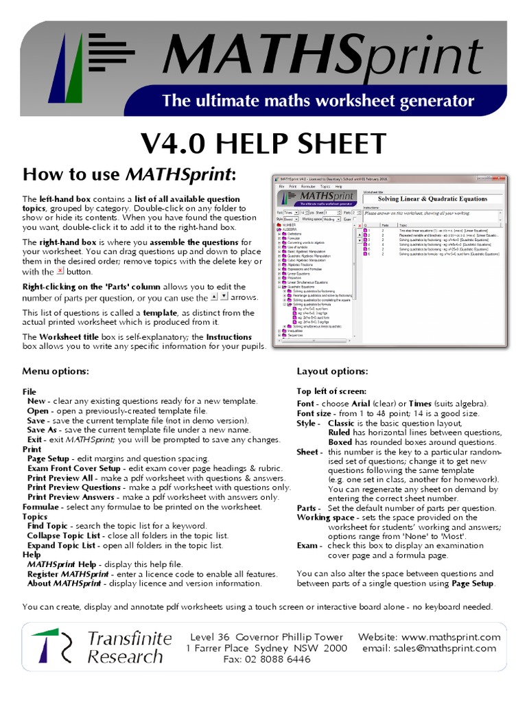 MATHSprint Instructions | PDF | Page Layout | Worksheet