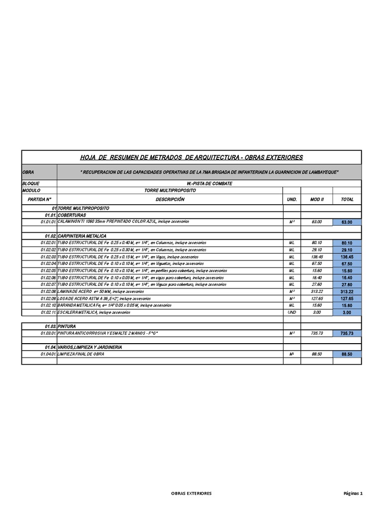 Metrados de Arquitectura para Obras Exteriores | PDF | Edificio sustentable | Aficiones