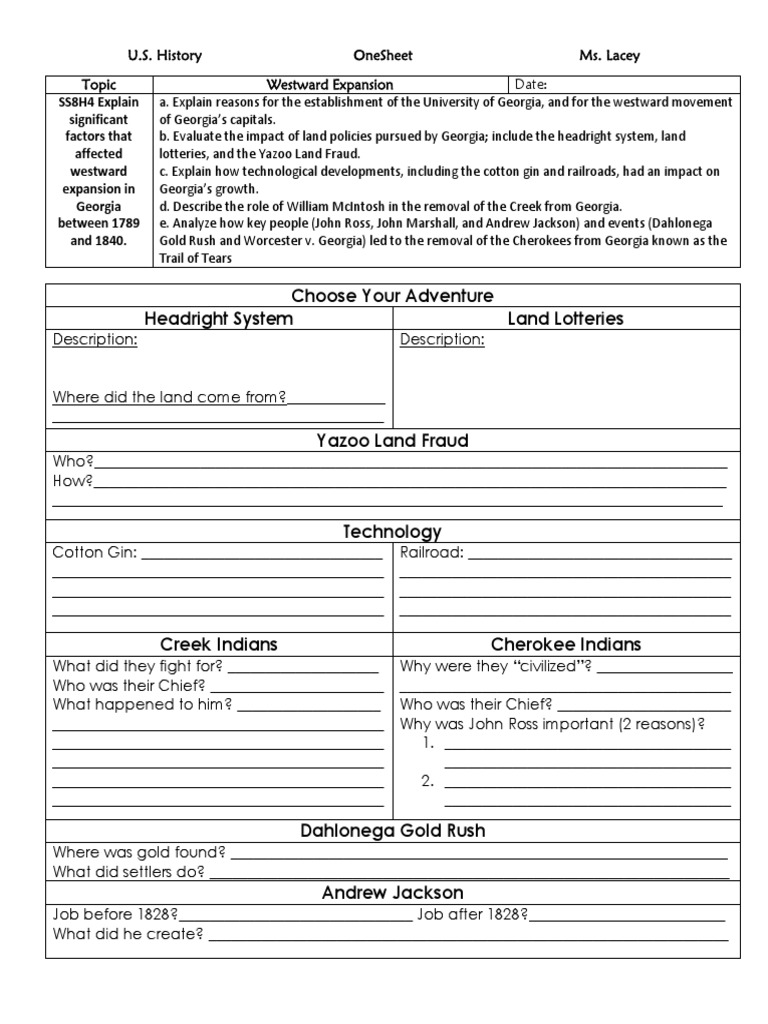 ss8h4 Westward Expansion Onesheet | PDF | Trail Of Tears | Iroquoian ...