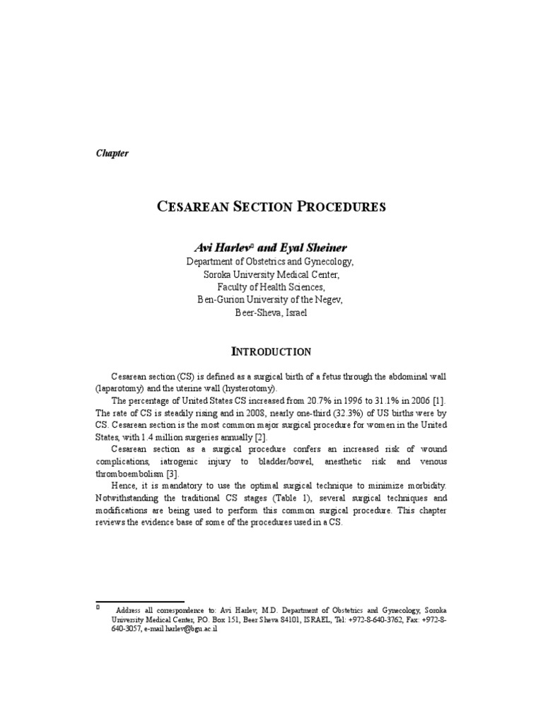 Optimal Cesarean Section Techniques: A Review of the Evidence on Preoperative Issues ...