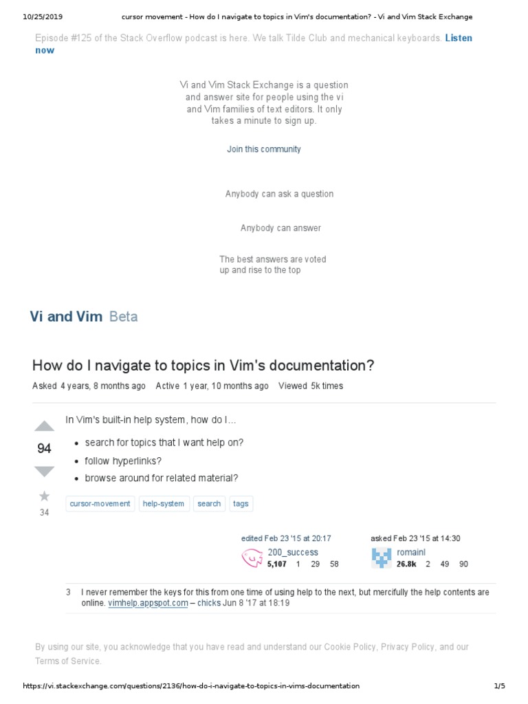 Cursor Movement - How Do I Navigate To Topics in Vim's Documentation - Vi and Vim Stack Exchange ...