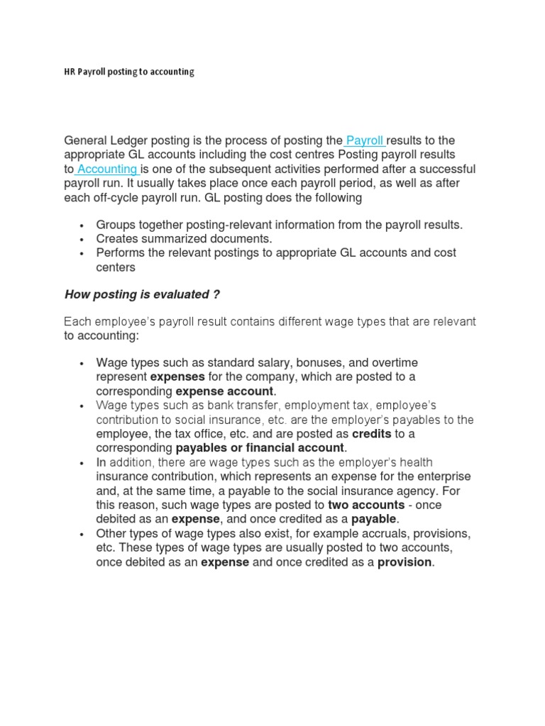HR Payroll Posting To Accounting SAP | PDF | Debits And Credits | Payroll