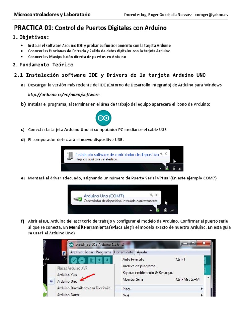 P01Control de Puertos Digitales Con Arduino | PDF | Arduino | Entorno de desarrollo integrado