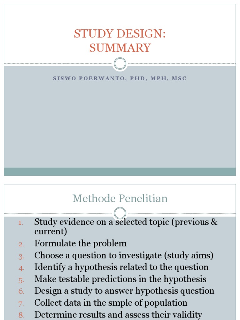 B Metris 2 - Summary Study Designs | PDF | Cohort Study | Randomized Controlled Trial