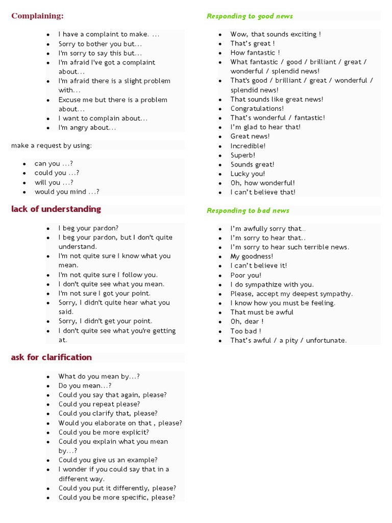 Complaining:: Responding To Good News | PDF