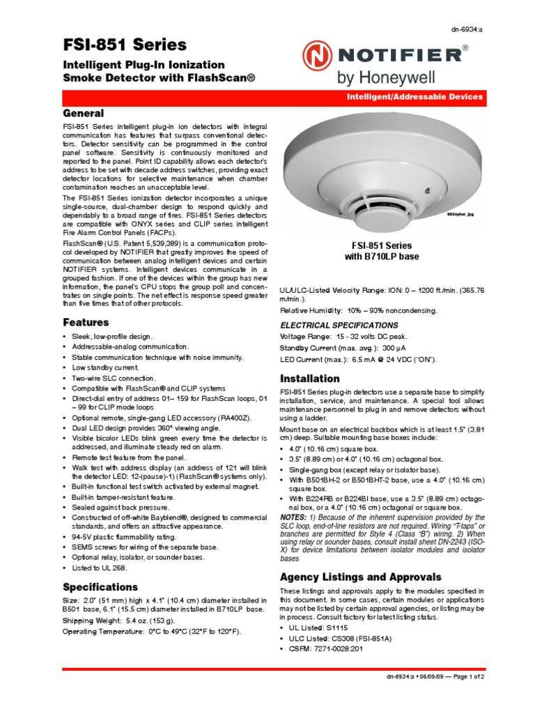 Smoke Detector FSI-851 - 0 | PDF | Electrical Components | Electricity