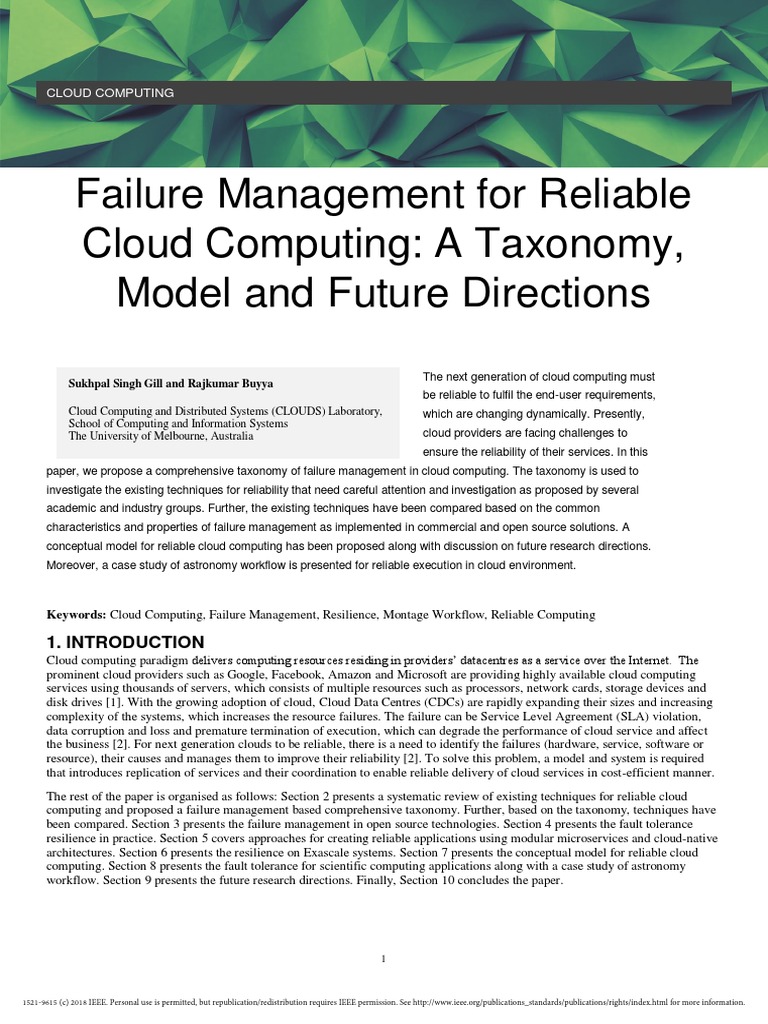 Failure Management For Reliable Cloud Computing: A Taxonomy, Model and ...