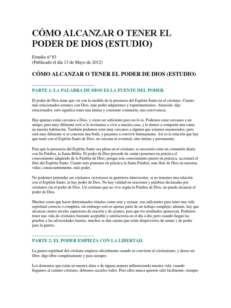 Cómo Alcanzar o Tener El Poder de Dios | PDF | Demonios | espíritu Santo