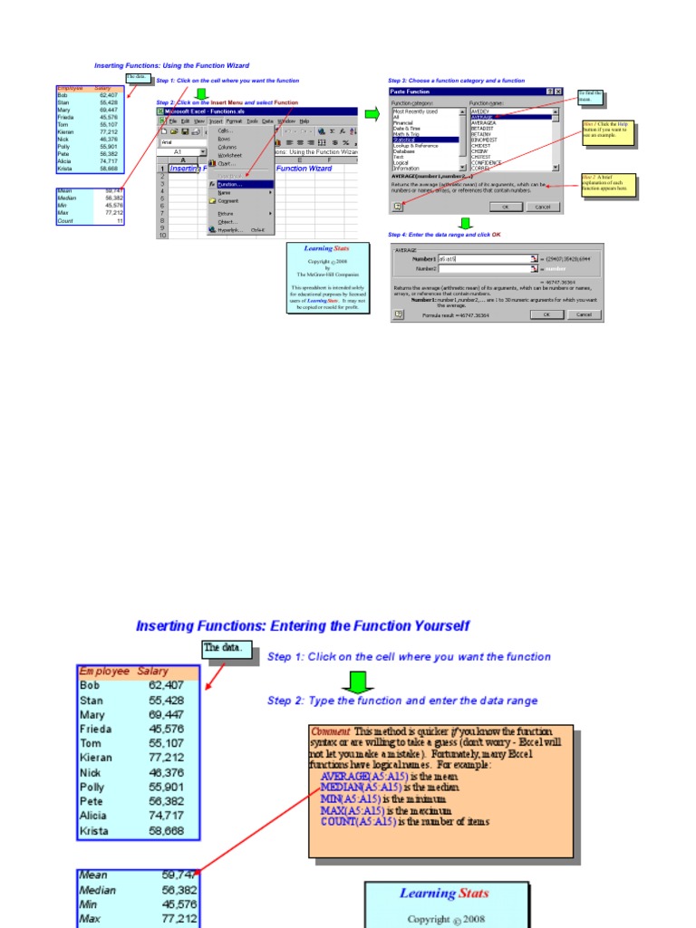 Inserting Functions Using The Function Wizard Pdf Mode Statistics Standard Deviation