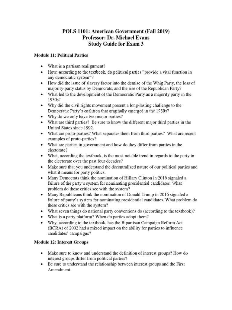 Exam 3 Study Guide - POLS 1101 | PDF | Federal Judiciary Of The United ...