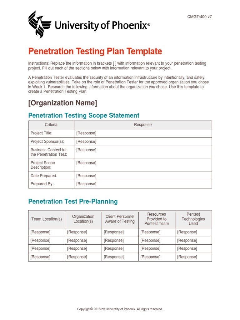 Cmgt400 v7 Wk2 Penetration Testing Plan Template | PDF | Penetration ...