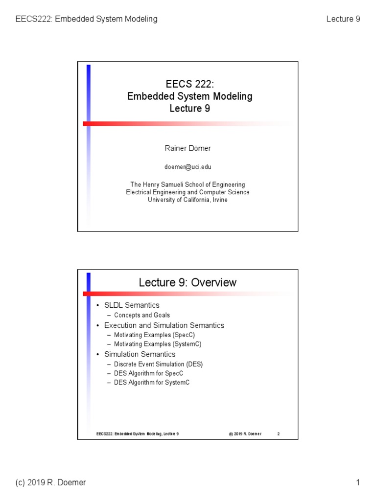 Eecs 222 Embedded System Modeling Lecture 9 Overview Pdf Programming Language