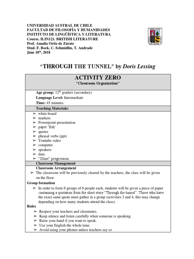 British Literature: Teaching "Through the Tunnel" | PDF | Classroom ...