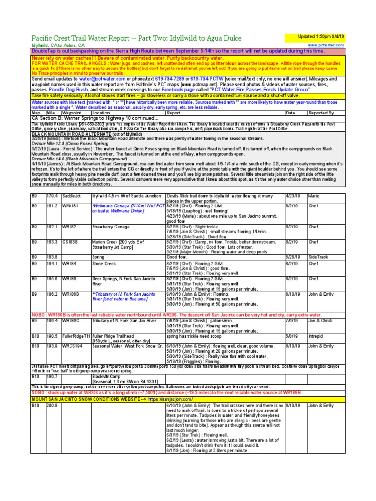 PCT Water - Idyllwild | PDF | Stream | Trail