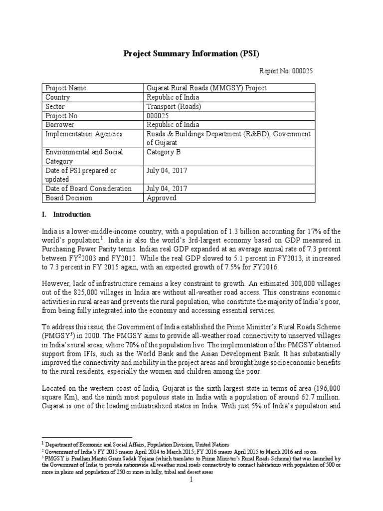 Project Summary Information (PSI) : Report No: 000025 | PDF | Economies ...