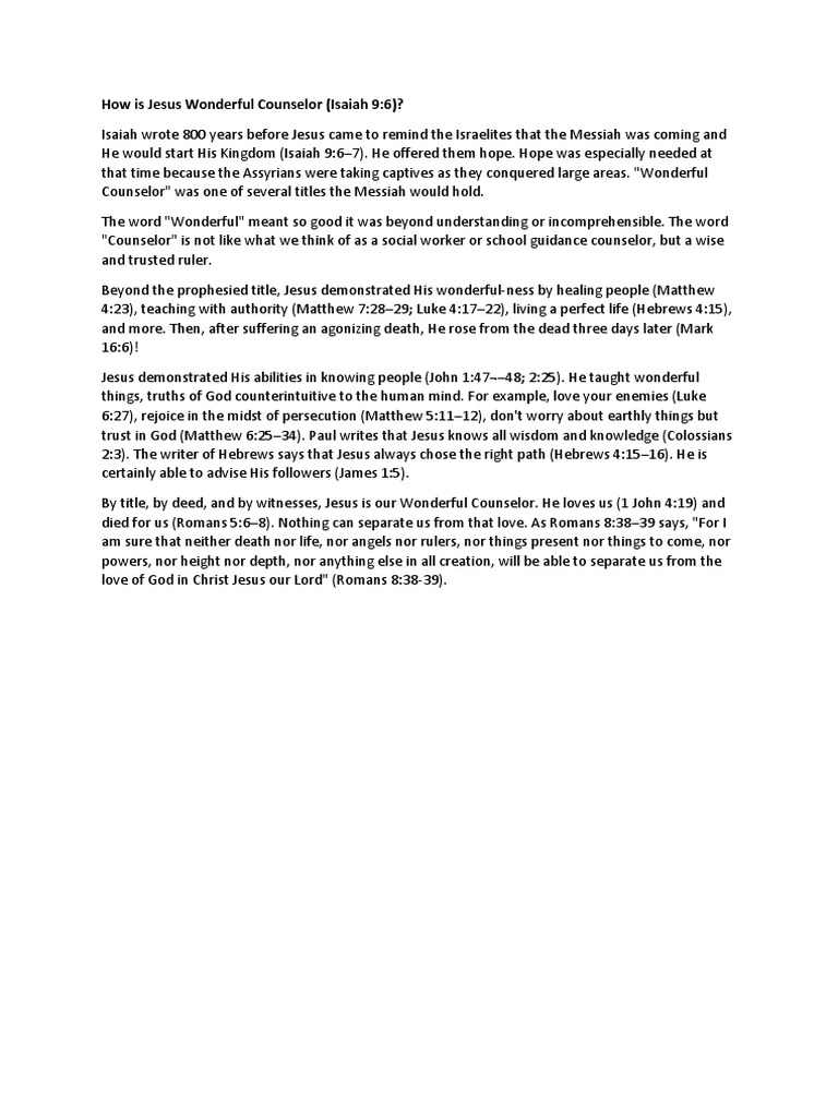 Jesus: Our Wonderful Counselor Explained | PDF | Social Science