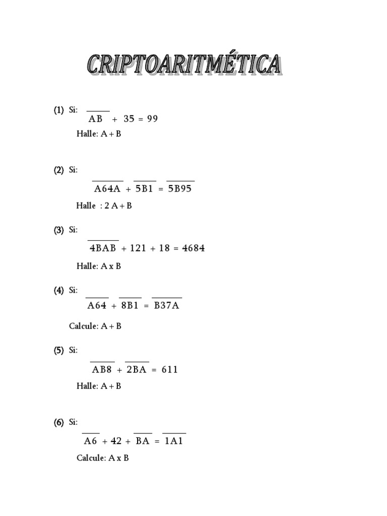 Criptoaritmetica Segundo Agosto | PDF
