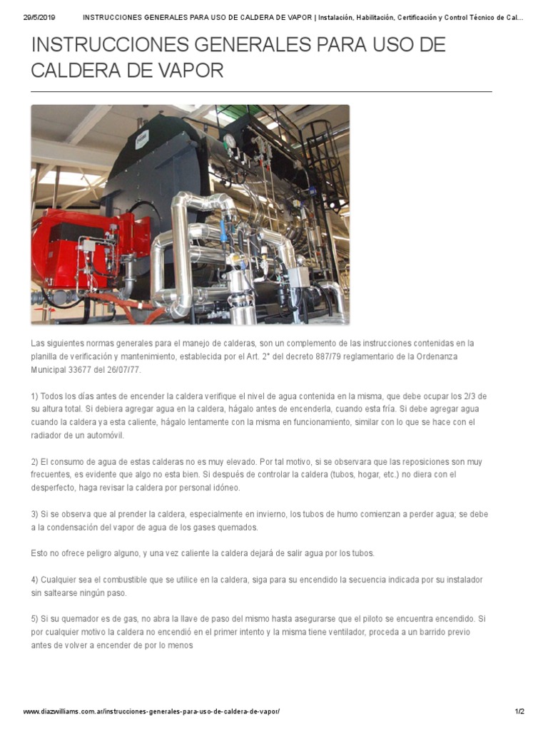 INSTRUCCIONES GENERALES PARA USO de CALDERA de VAPOR - Instalación, Habilitación, Certificación ...