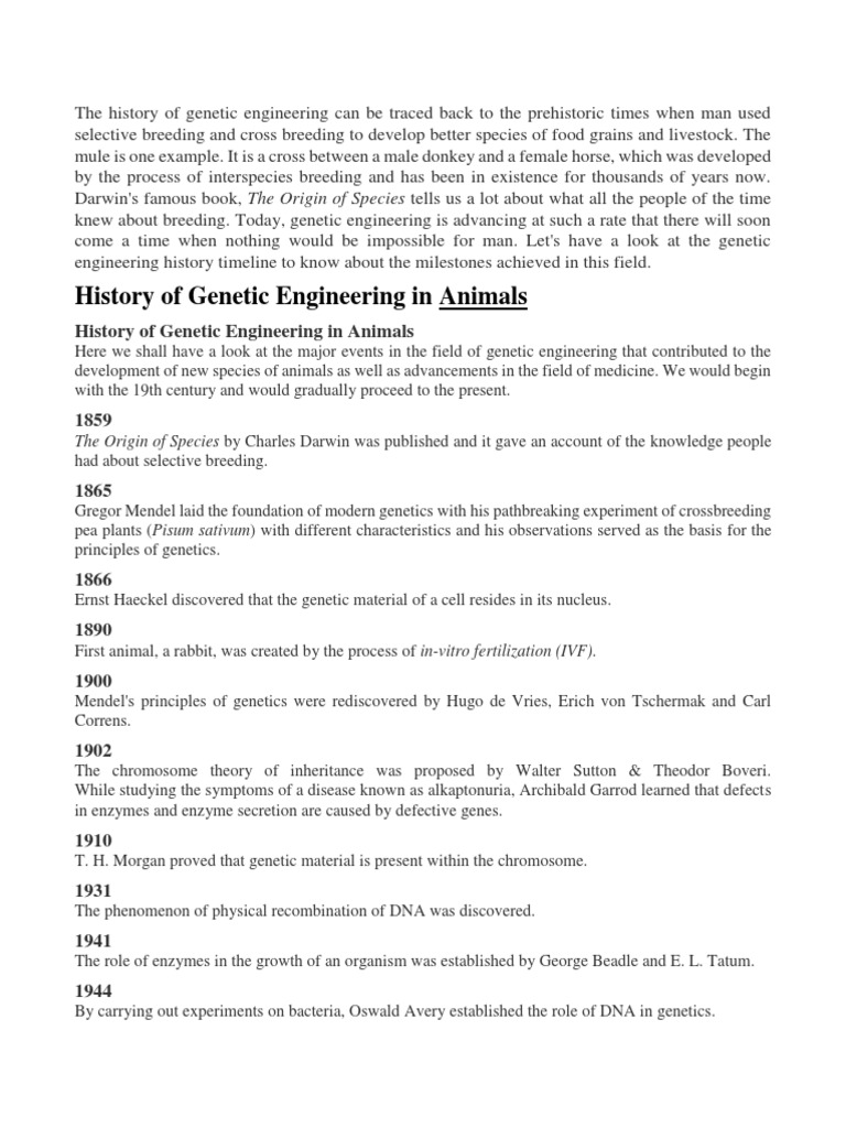 Timeline of Genetic Engineering History | PDF | Genetics | Genetic ...