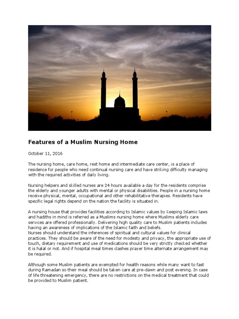 Features of A Muslim Nursing Home | PDF | Nursing Home Care | Nursing