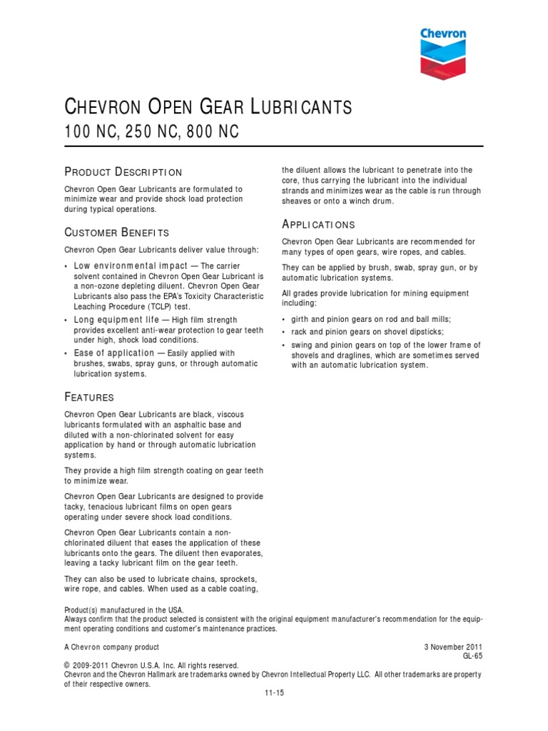 Chevron Open Gear NC PDF | PDF | Lubricant | Gear
