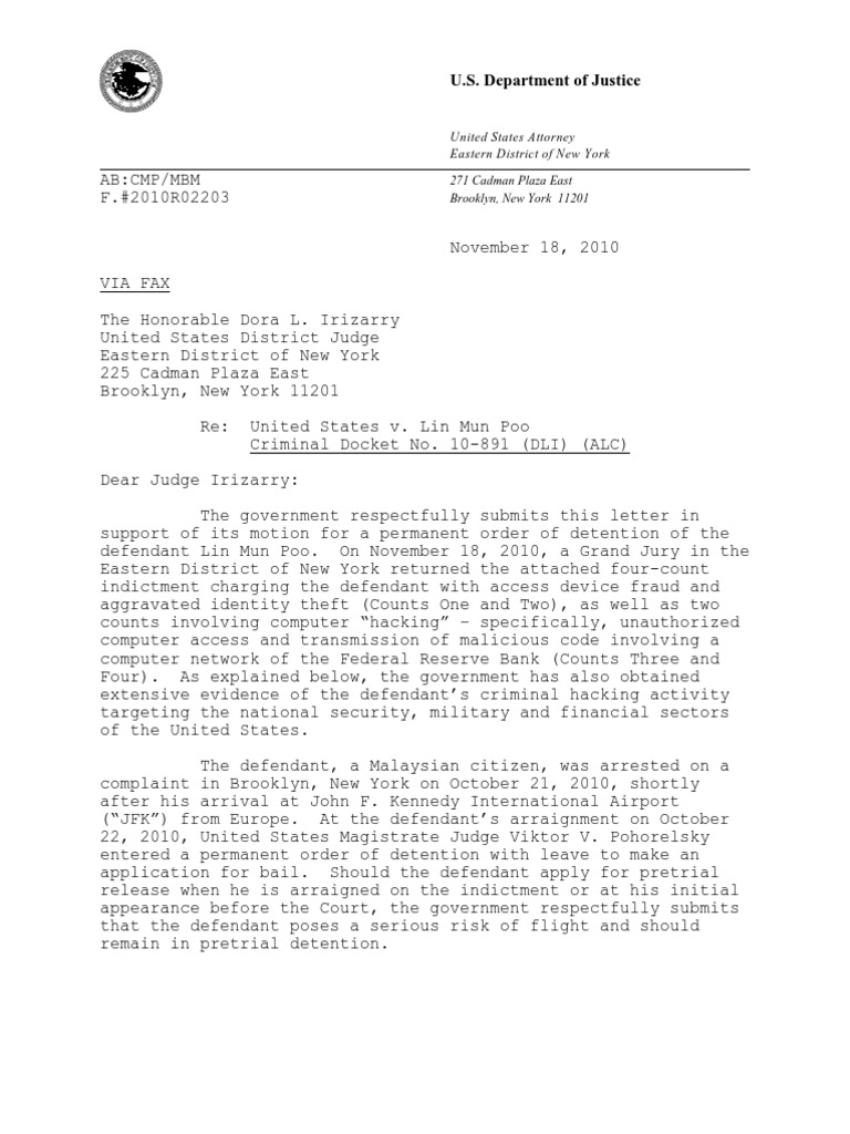 Lin Mun Poo detention letter | Online Safety & Privacy | Computer Security