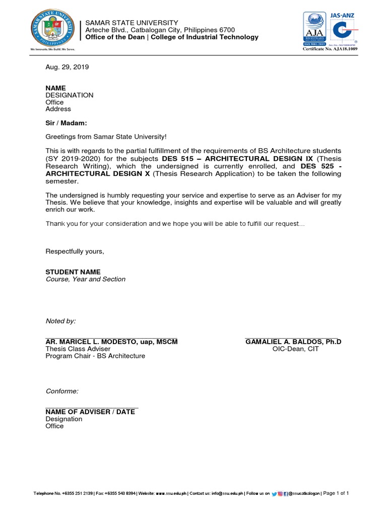 Request for Thesis Adviser Service | PDF