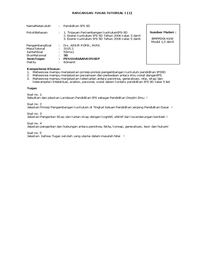 Rancangan Tugas Pendidikan IPS SD | PDF
