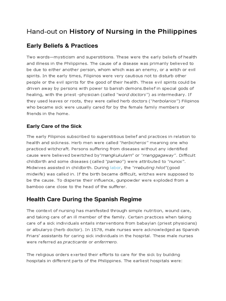 Handout in History of Nursing in The Phil | PDF | Nursing | Philippines