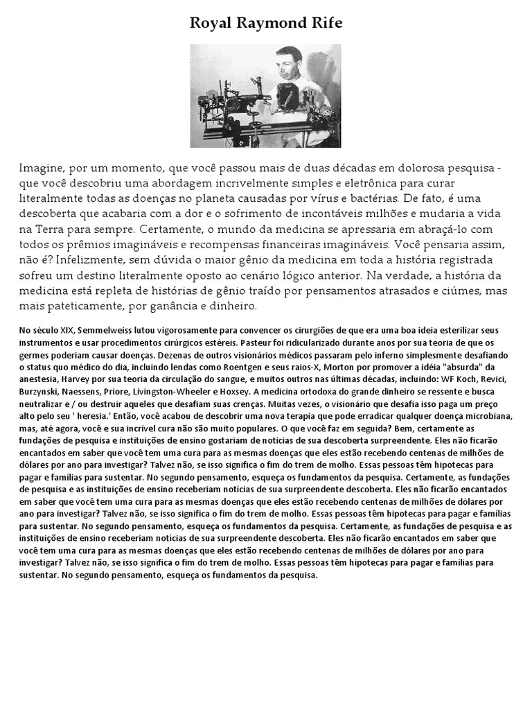 Royal Raymond Rife | PDF | Câncer | Espectroscopia