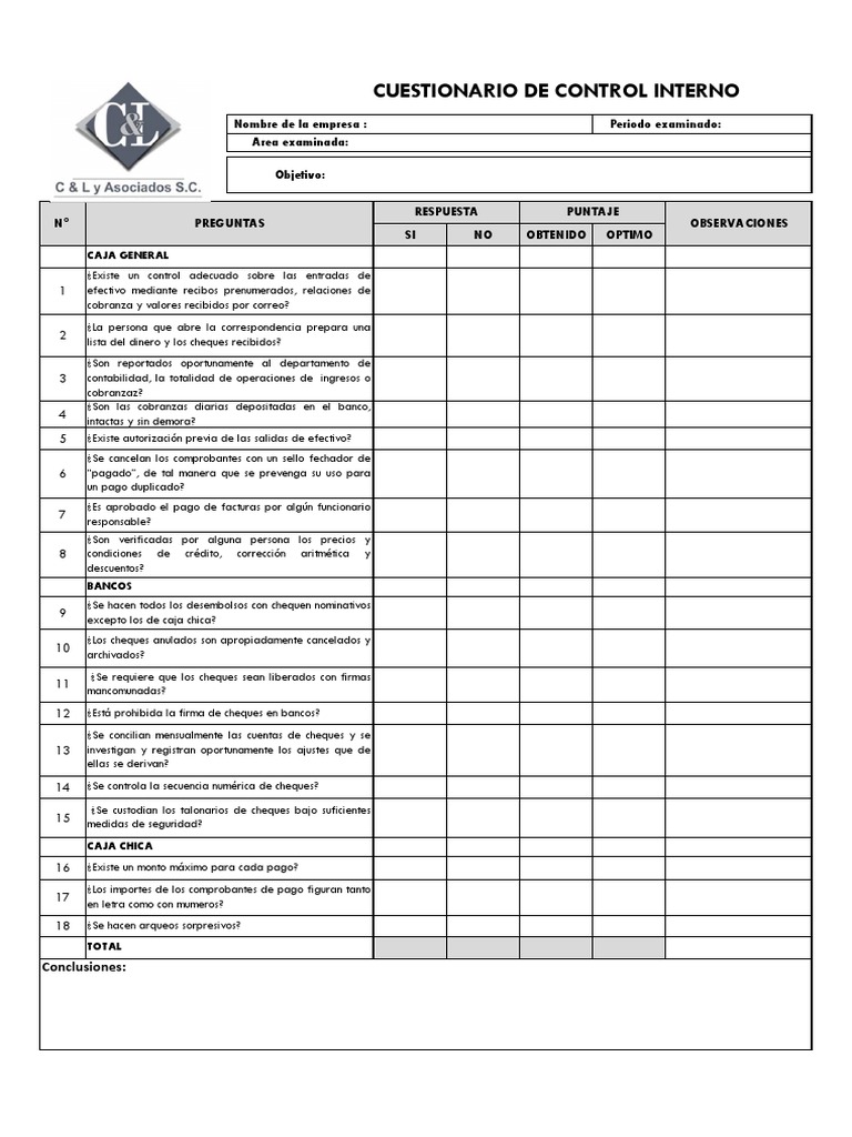 Semana 07 - Cuestionario de Control Interno - Efectivo Modelo Estandar ...