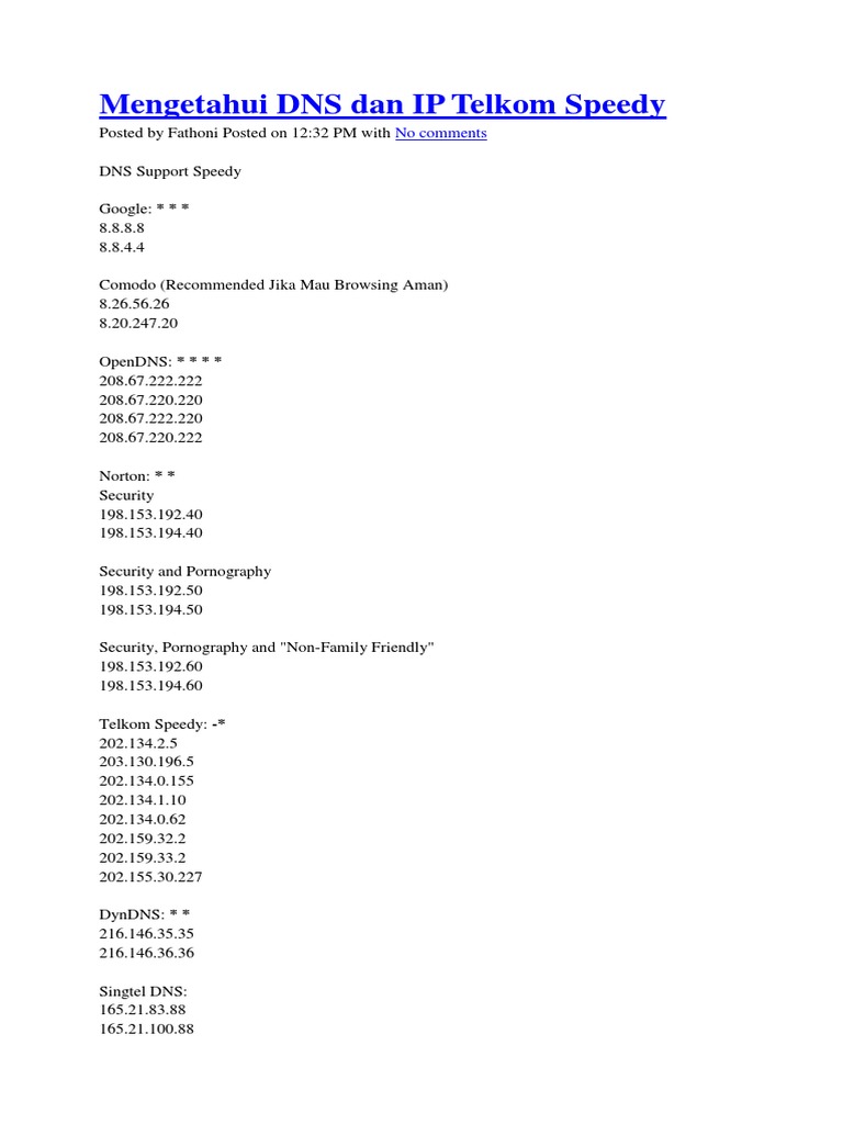 List Ip Publik Indihome | PDF