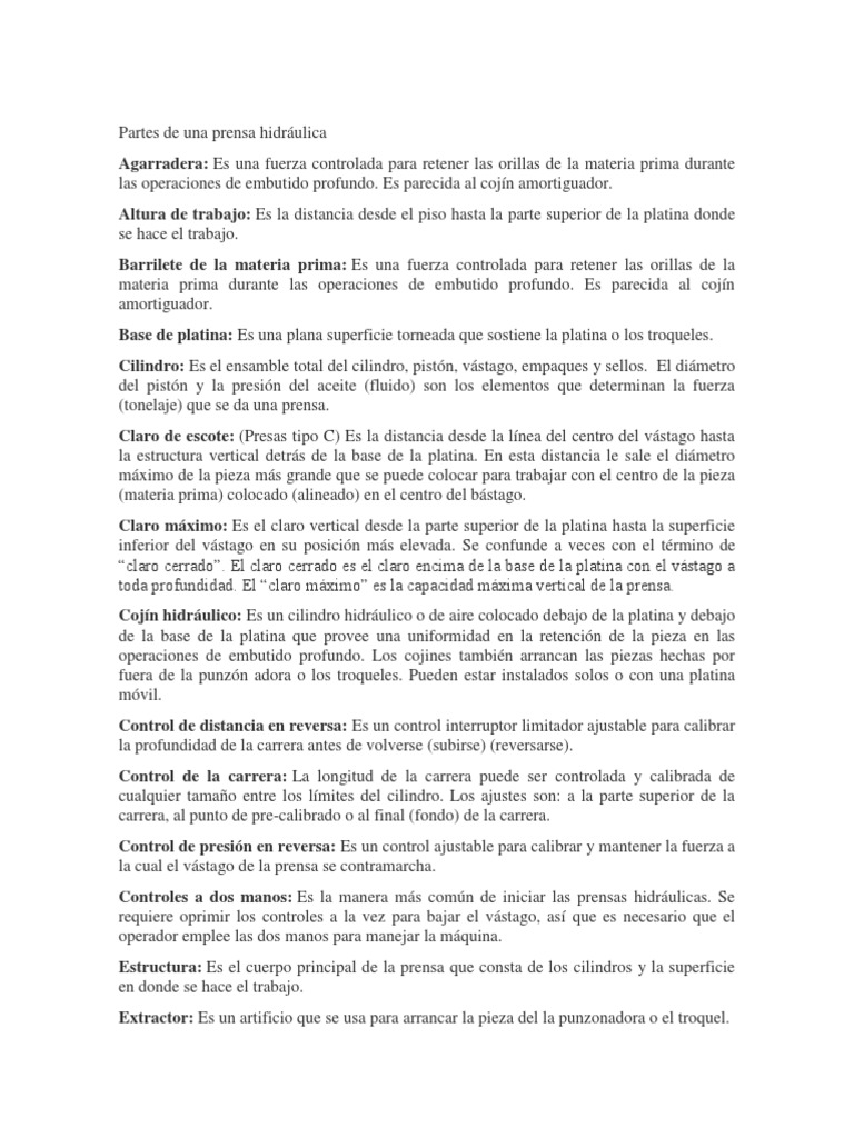 Partes de Una Prensa Hidráulica | PDF | Ingeniería mecánica | Energía y ...