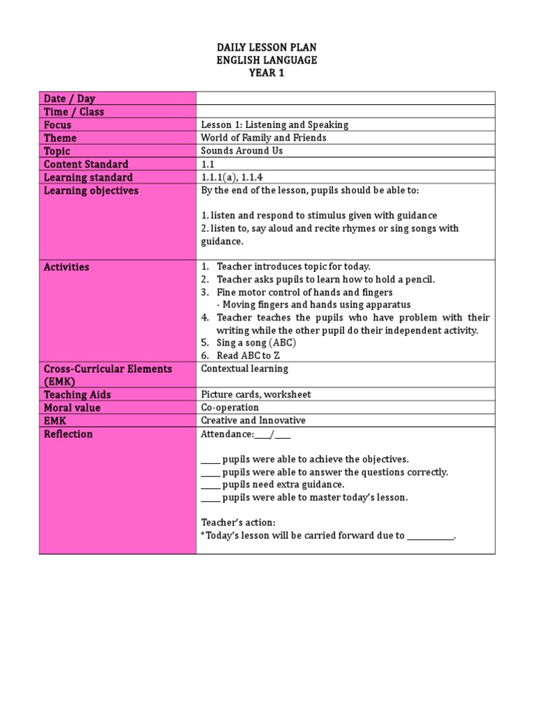 RPH Bi Tahun 2 A | PDF | Lesson Plan | Teachers