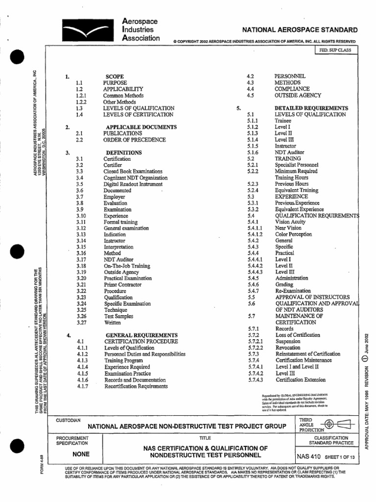 Nas 410 | PDF | Nondestructive Testing | Test (Assessment)