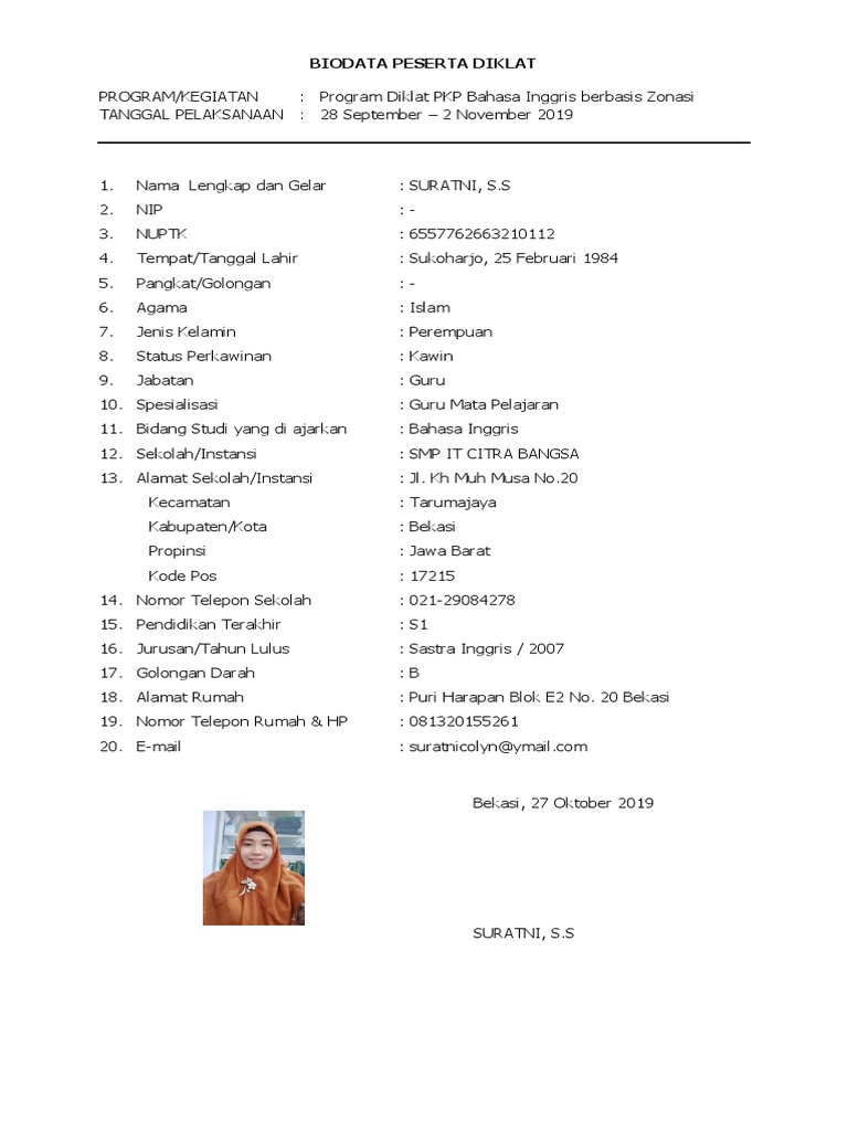 Biodata Peserta Diklat PKP - Suratni | PDF