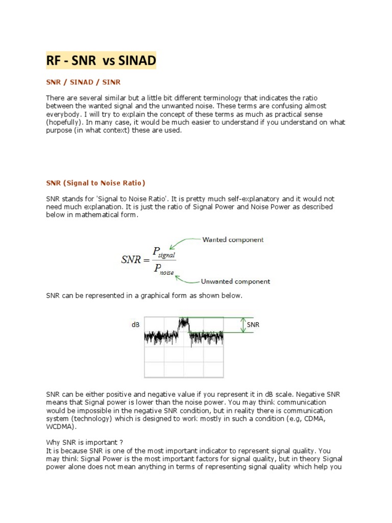 Understanding Signal-to-Noise Ratios: SNR, SINAD, and SINR | PDF | Duplex (Telecommunications ...